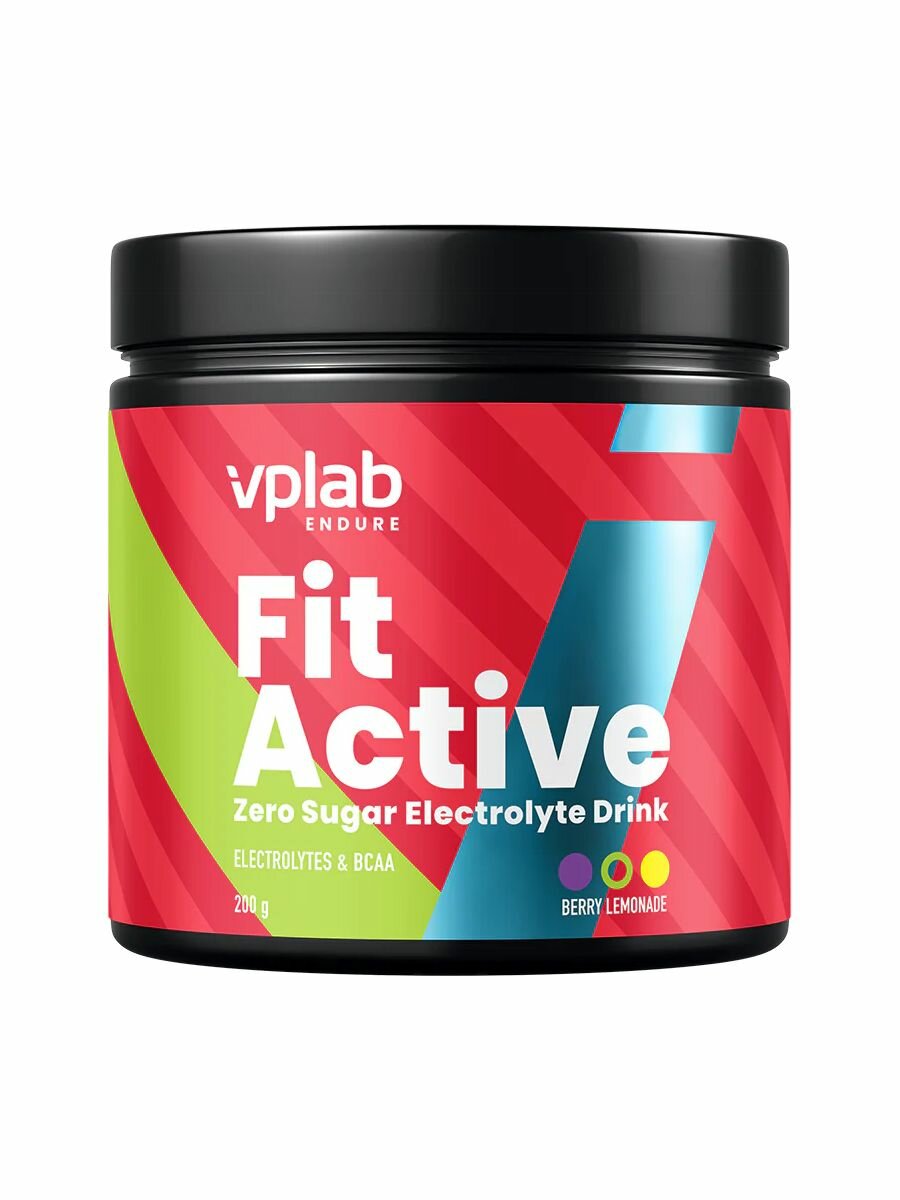 VPLAB FitActive Zero, Электролитический напиток с BCAA без сахара, порошок 200г со вкусом Ягодного лимонада, Спортивное питание для гидратации и восстановления мышц