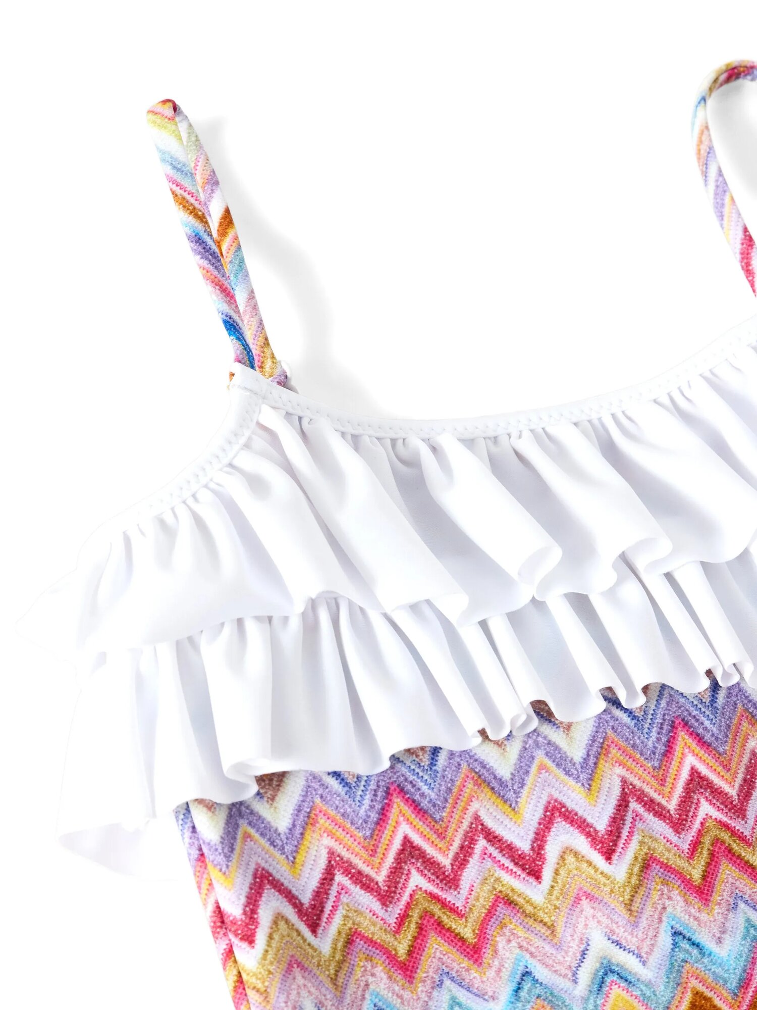 Купальник Missoni Zigzag-print ruffled swimsuit, размер 10 лет, белый — фото 1