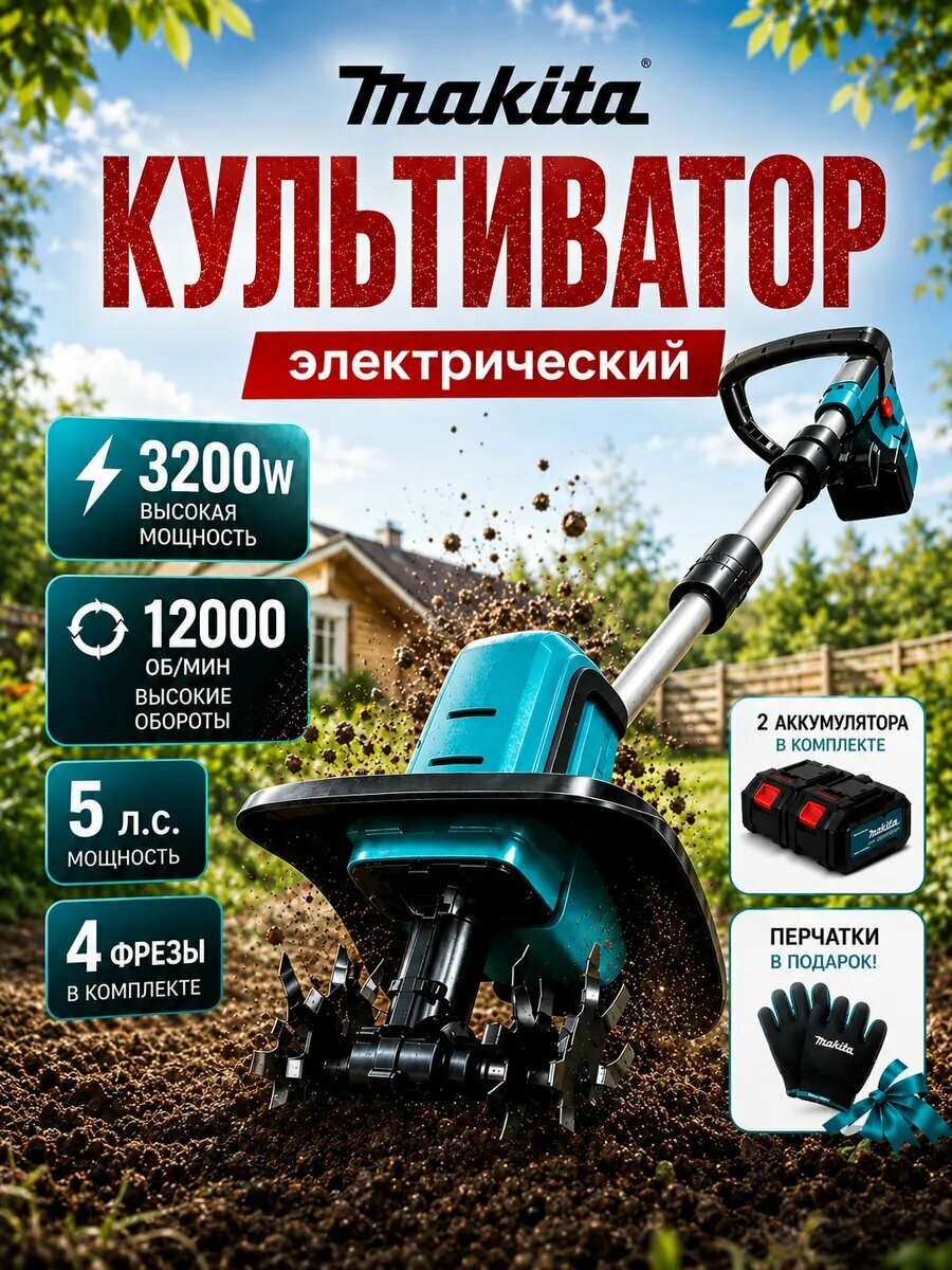 Мощный Культиватор аккумуляторный