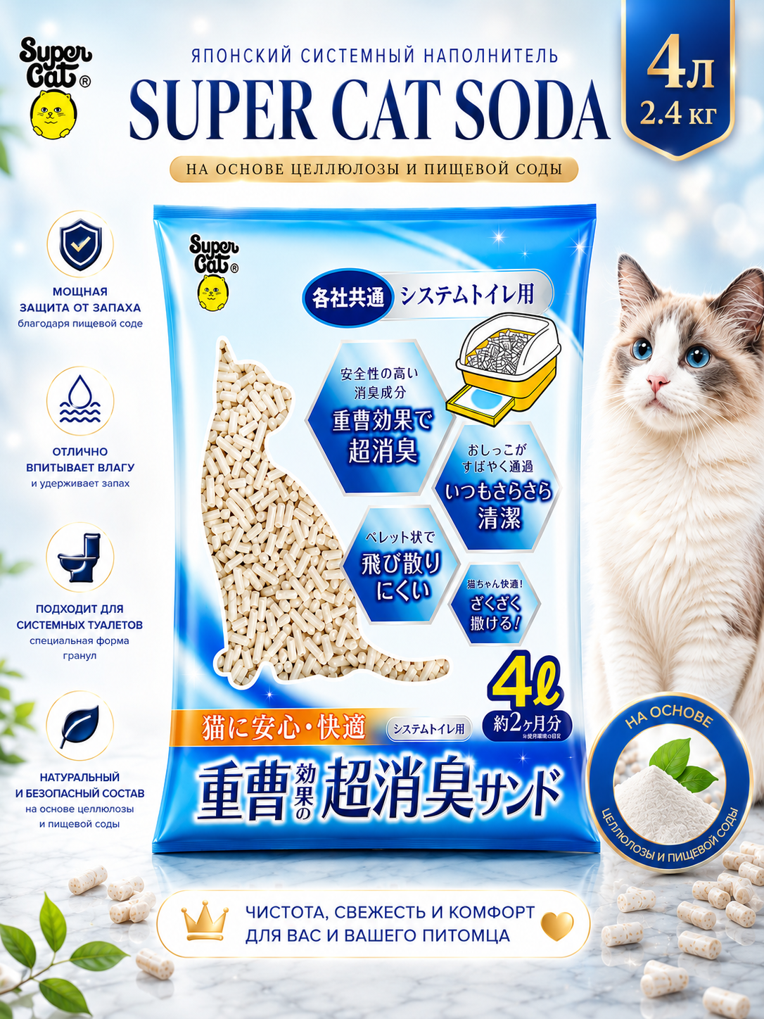 Наполнитель водоотталкивающий Super Cat Deo-Toilet, бумажный, для кошачьего лотка, гипоаллергенный, антибактериальный