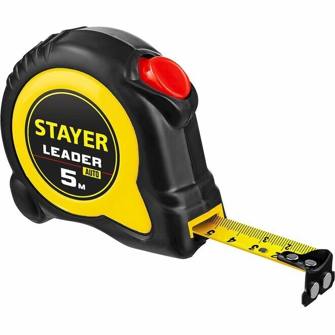 Рулетка STAYER 5 м х 25 мм, автостопом, ударостойкий, обрезиненный корпус, Professional
