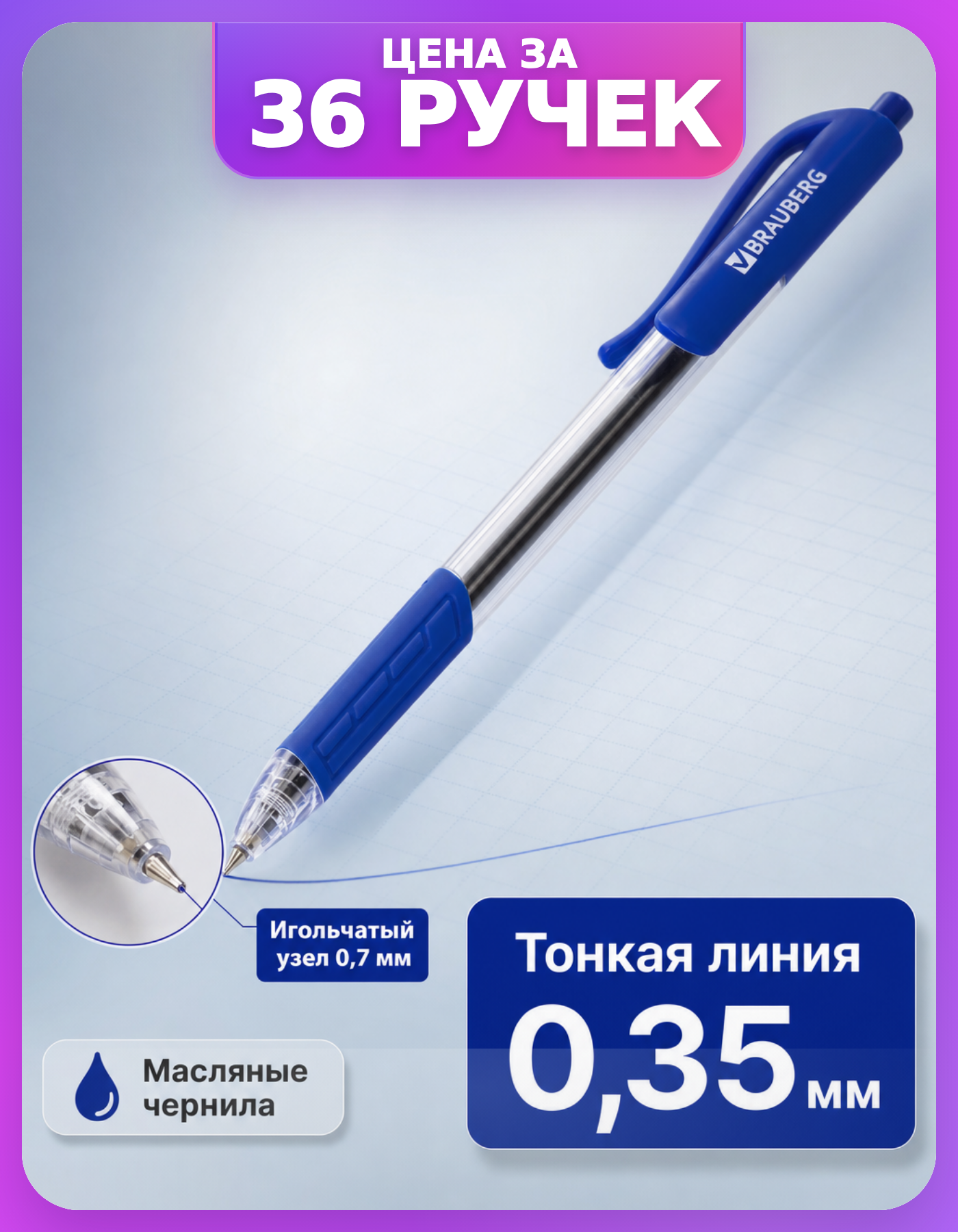 Ручка шариковая масляная BRAUBERG Extra Glide R-Grip синяя