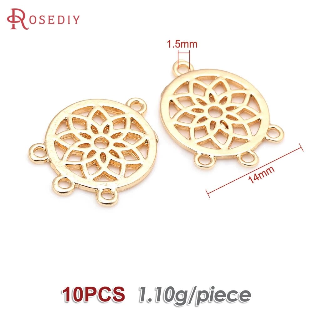 Подвески-коннекторы Rosediy 18K золото, 14 мм, 10 шт