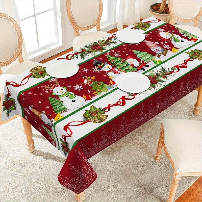 Скатерть рождественская с рисунком снеговика и елки из полиэстера 140x220 см