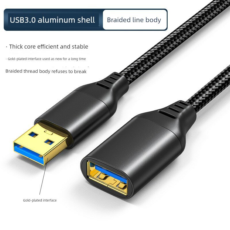 USB 3.0 кабель-удлинитель с алюминиевым корпусом 1,5 м с золотым покрытием и черным оплетенным экраном для