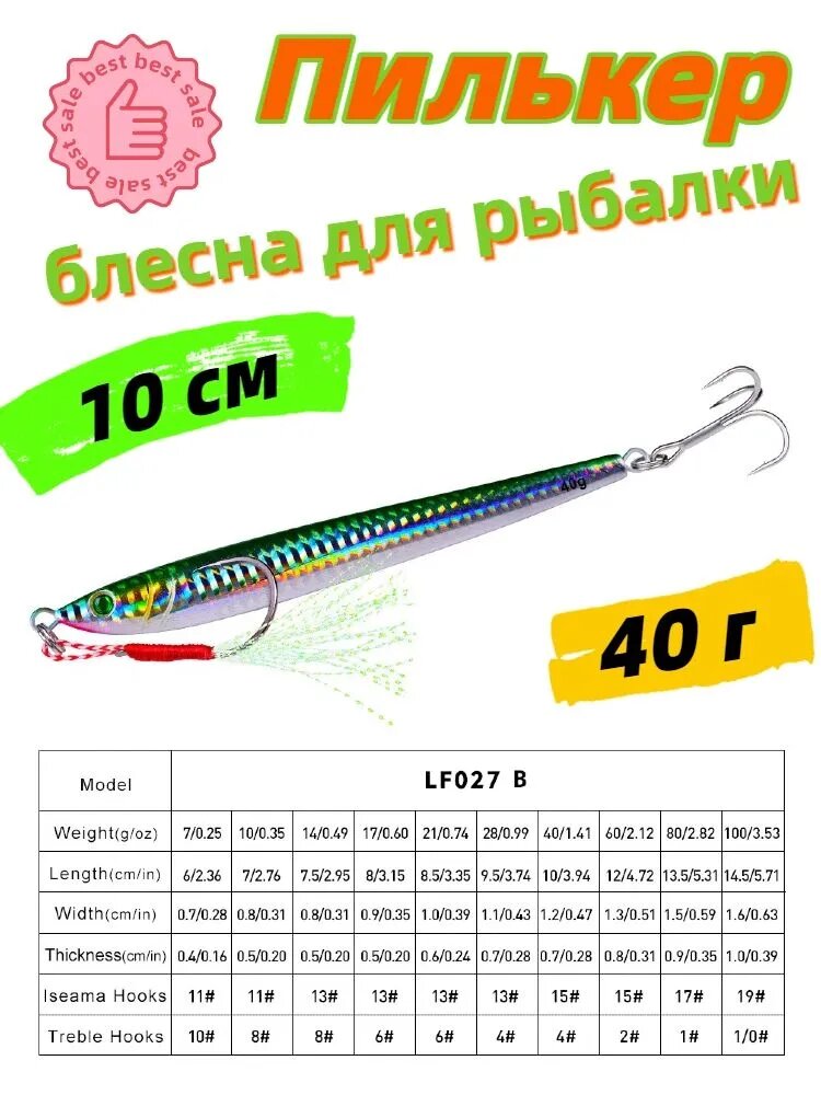 Пилькер блесна для рыбалки на щуку, жереха, окуня, судака /40 гр / 10 см