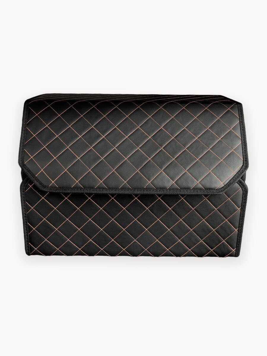 Органайзер в багажник автомобиля/ Бокс для машины. Аксессуары для авто. 50*35*30. Чёрный/бежевая строчка