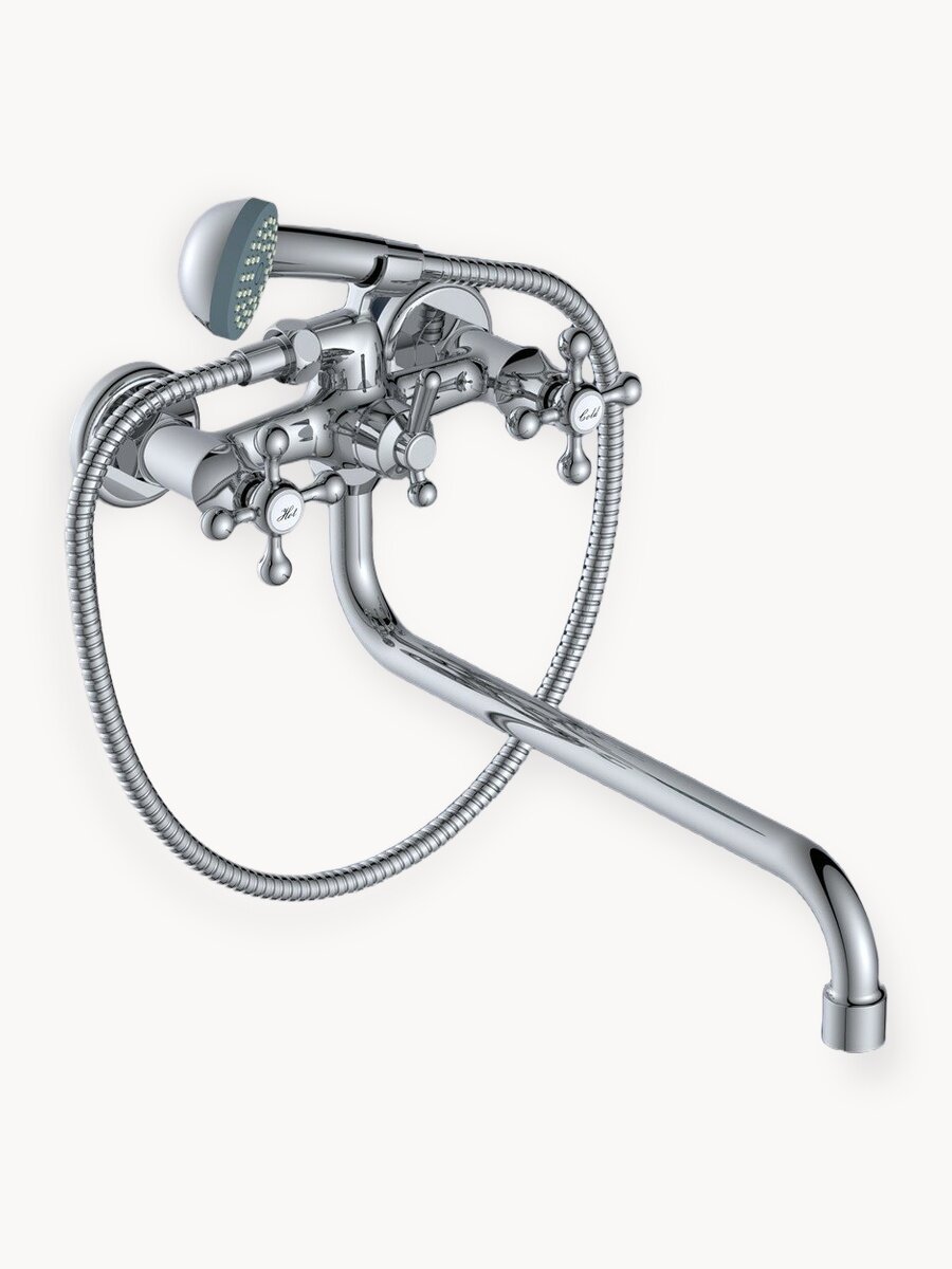 Смеситель на ванну Эверест B22-351 с длинным круглым поворотным изливом, кран-буксы 1/2", хром