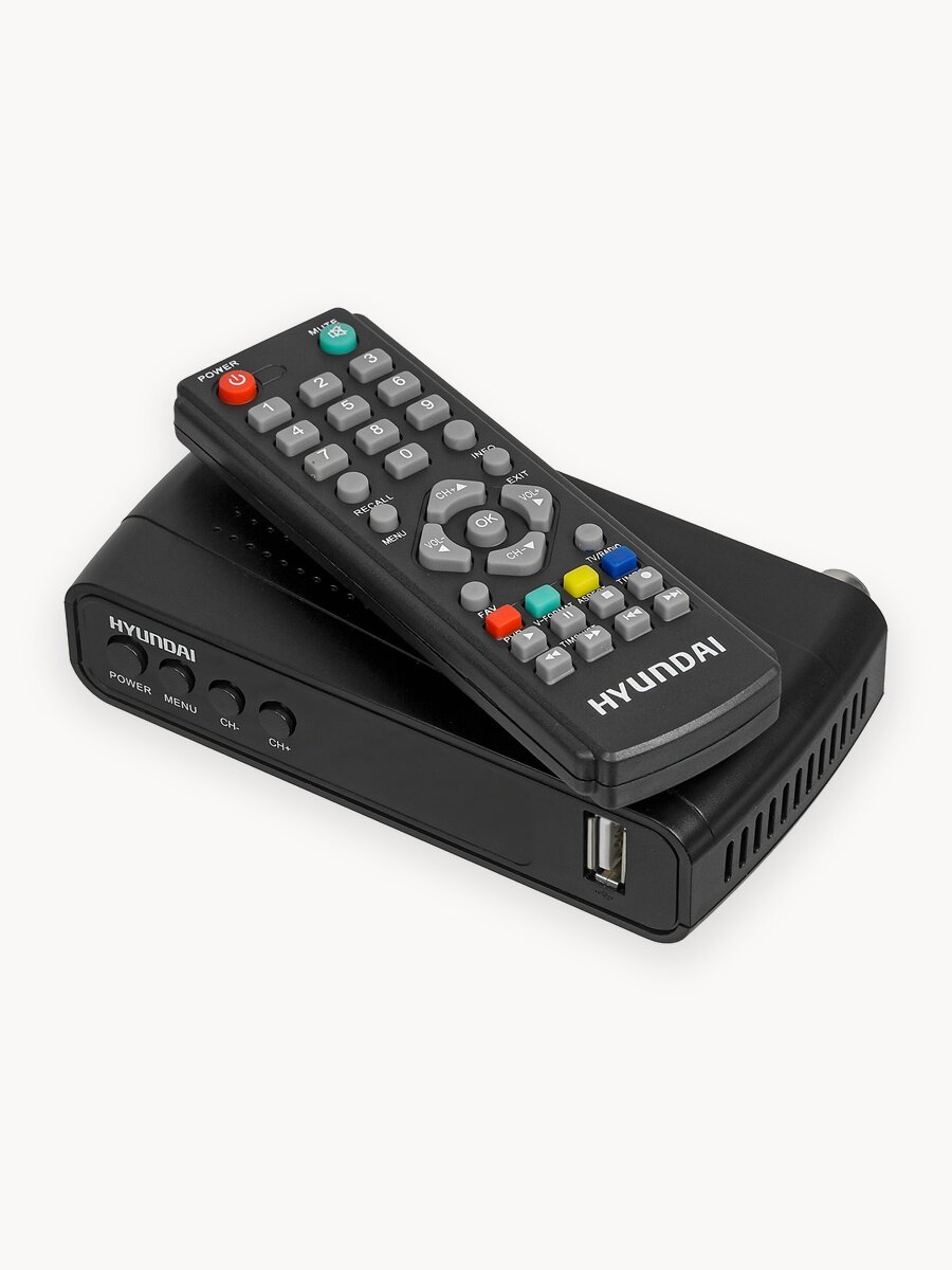 Ресивер DVB-T2 Hyundai H-DVB520 черный, разъемы HDMIx1, USBx2, 3 RCAx1