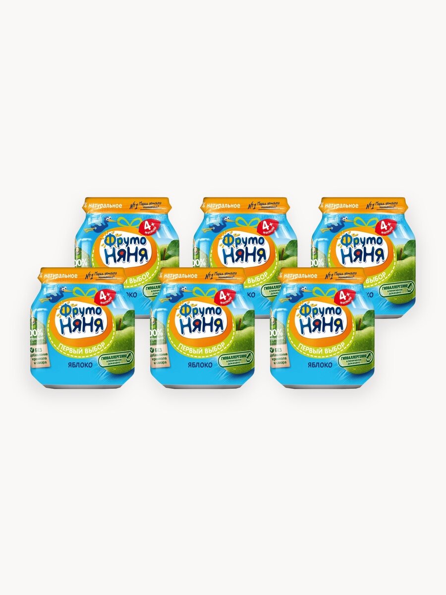 Детское пюре фруктовое ФрутоНяня со вкусом яблока, 100г х 6 шт