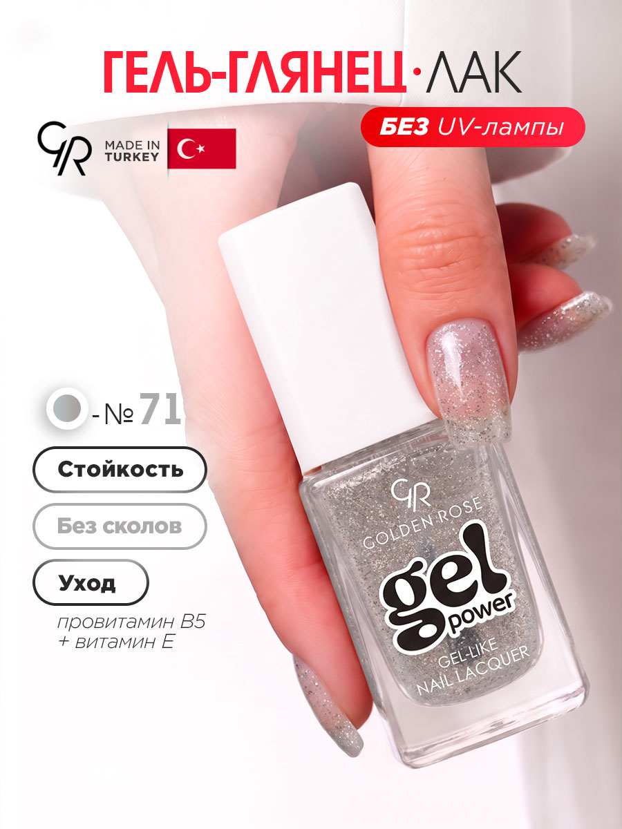 Серебряный глиттер, блестящий лак для ногтей Golden Rose тон №71