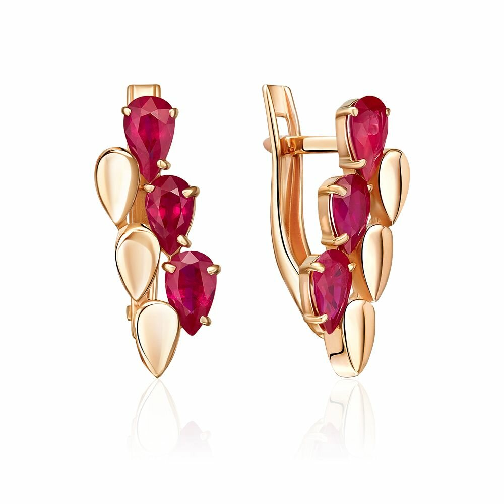Серьги PLATINA, красное золото, 585 проба, рубин