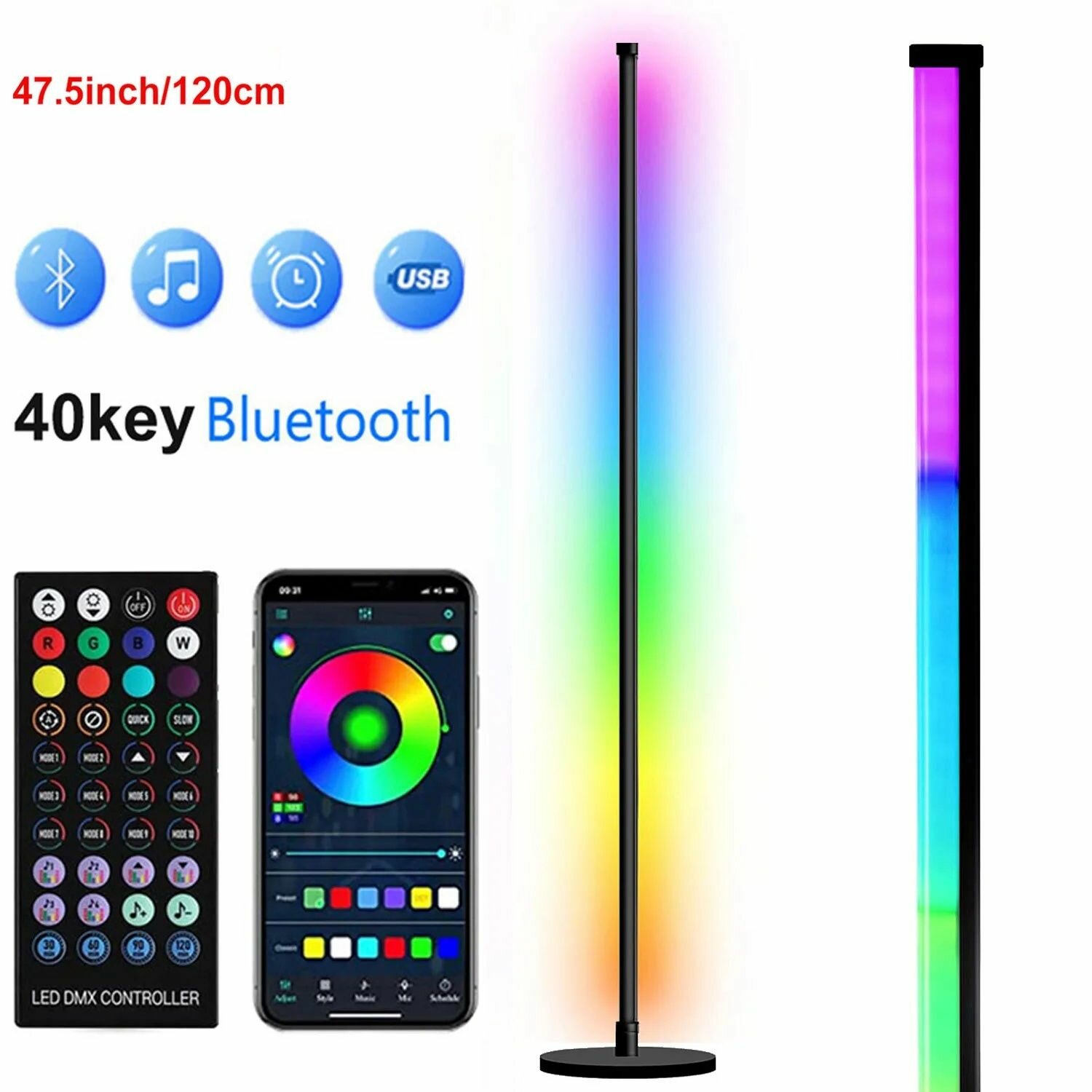 Угловая Напольная Лампа для игровой комнаты 120 см, умная светодиодная полоса, регулируемая подсветка для музыки, Современная подсветка, вертикальная лампа