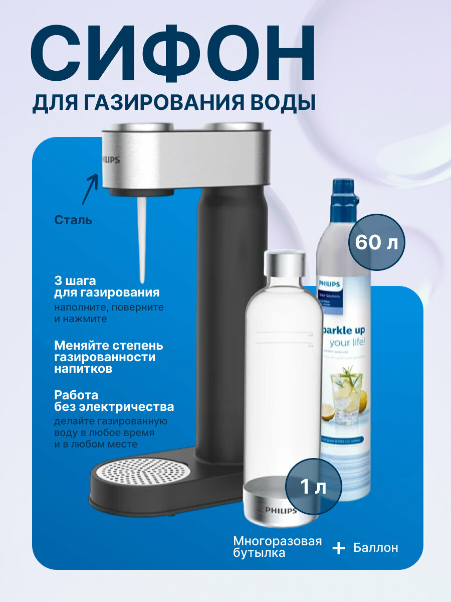 Сифон для газирования воды PHILIPS ADD4902BK/10, черный
