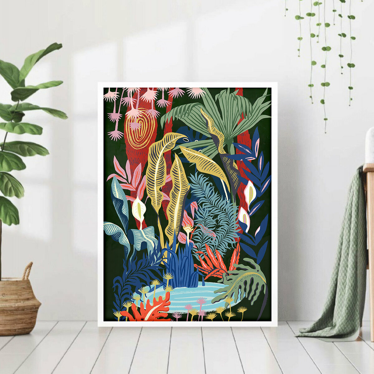Постер "Иллюстрация тропики" 50x70 в белой рамке на стену для интерьера