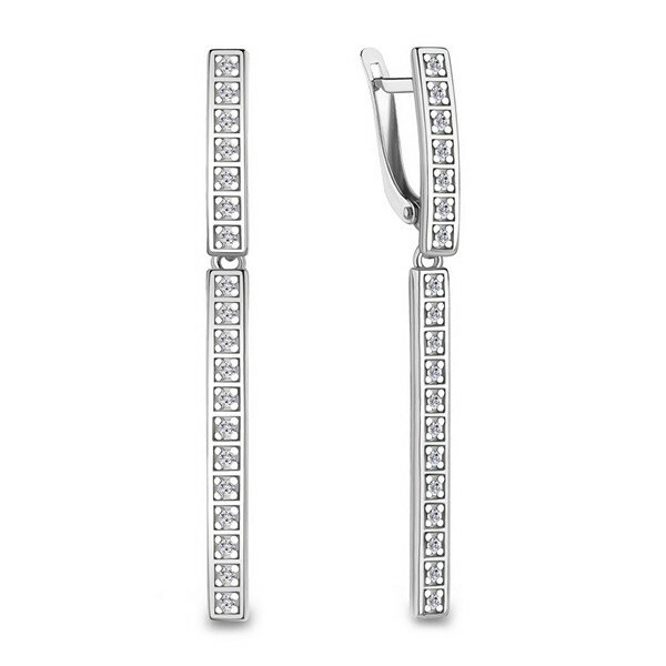 Серьги с подвесками, серебро, 925 проба, родирование, фианит
