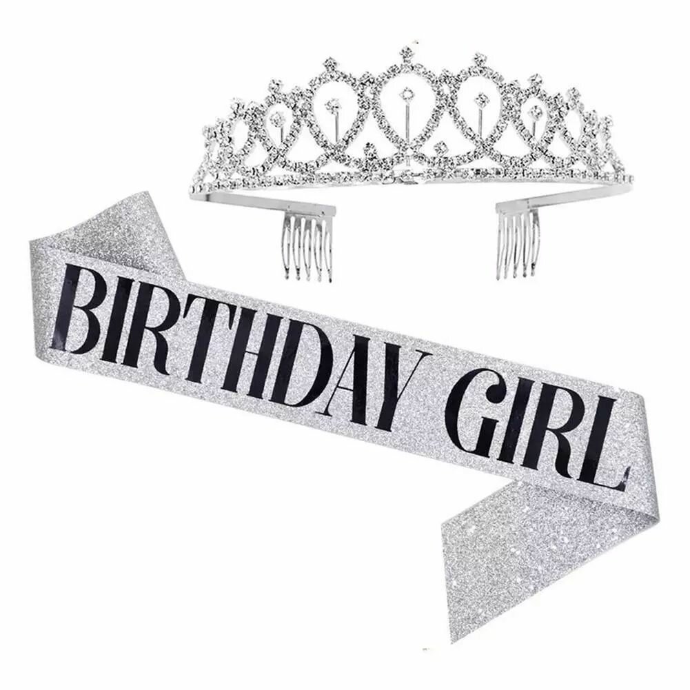 Короны на день рождения для женщин с кристаллами и лента на день рождения для девочек