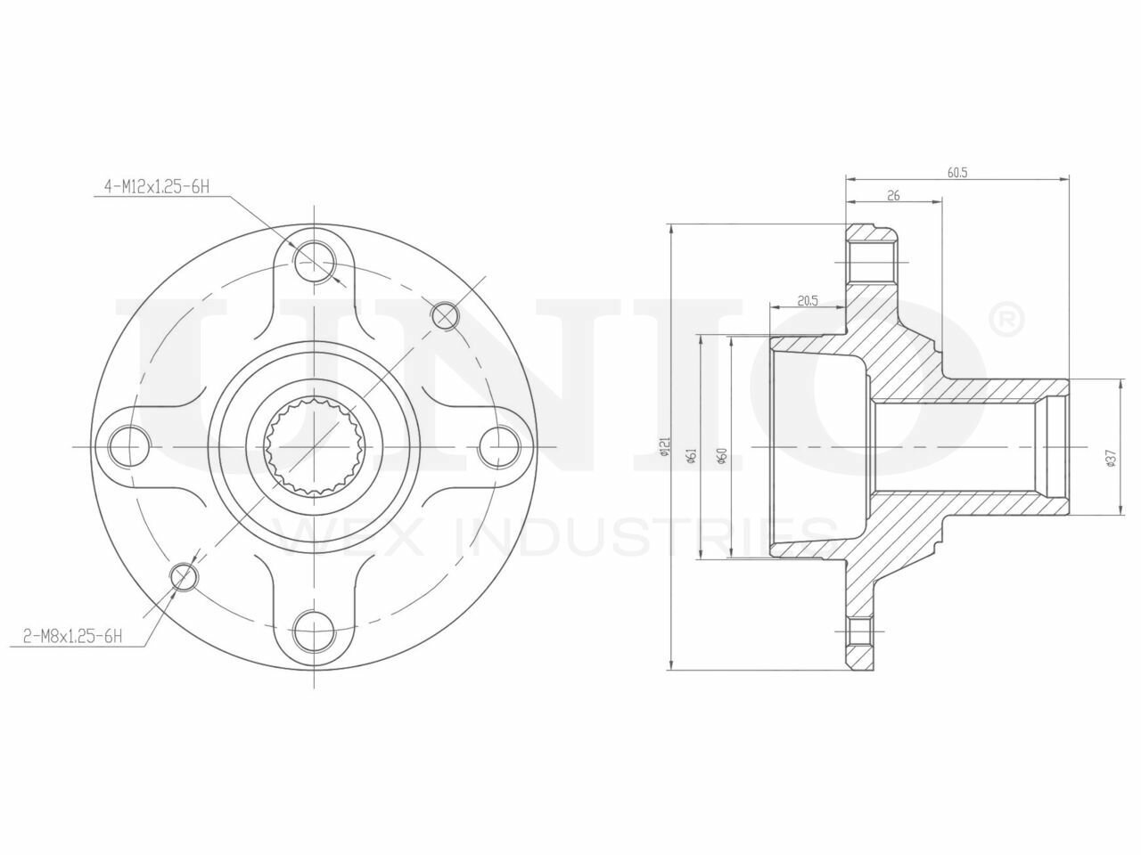 Ступица передняя (без ABS), для Лада Веста 15-, Lada Vesta 15-, артикул HUB-20281, производителя UNIO