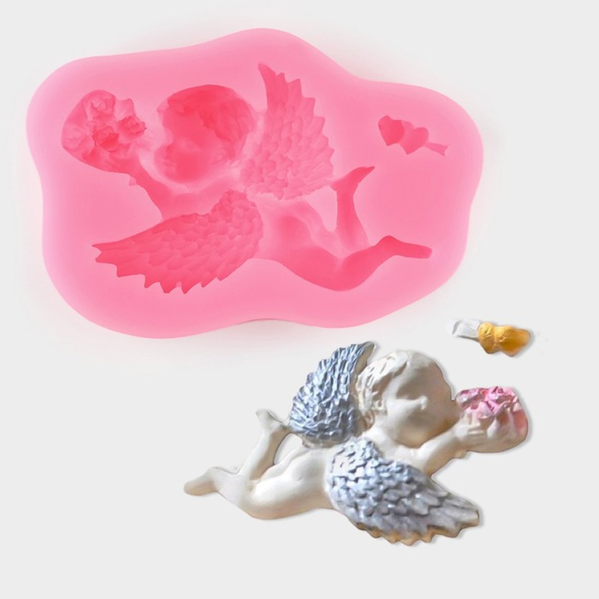 Молд SKYPHOS «Ангел с букетом», силикон, 9.3х6 см, 2 ячейки, микс