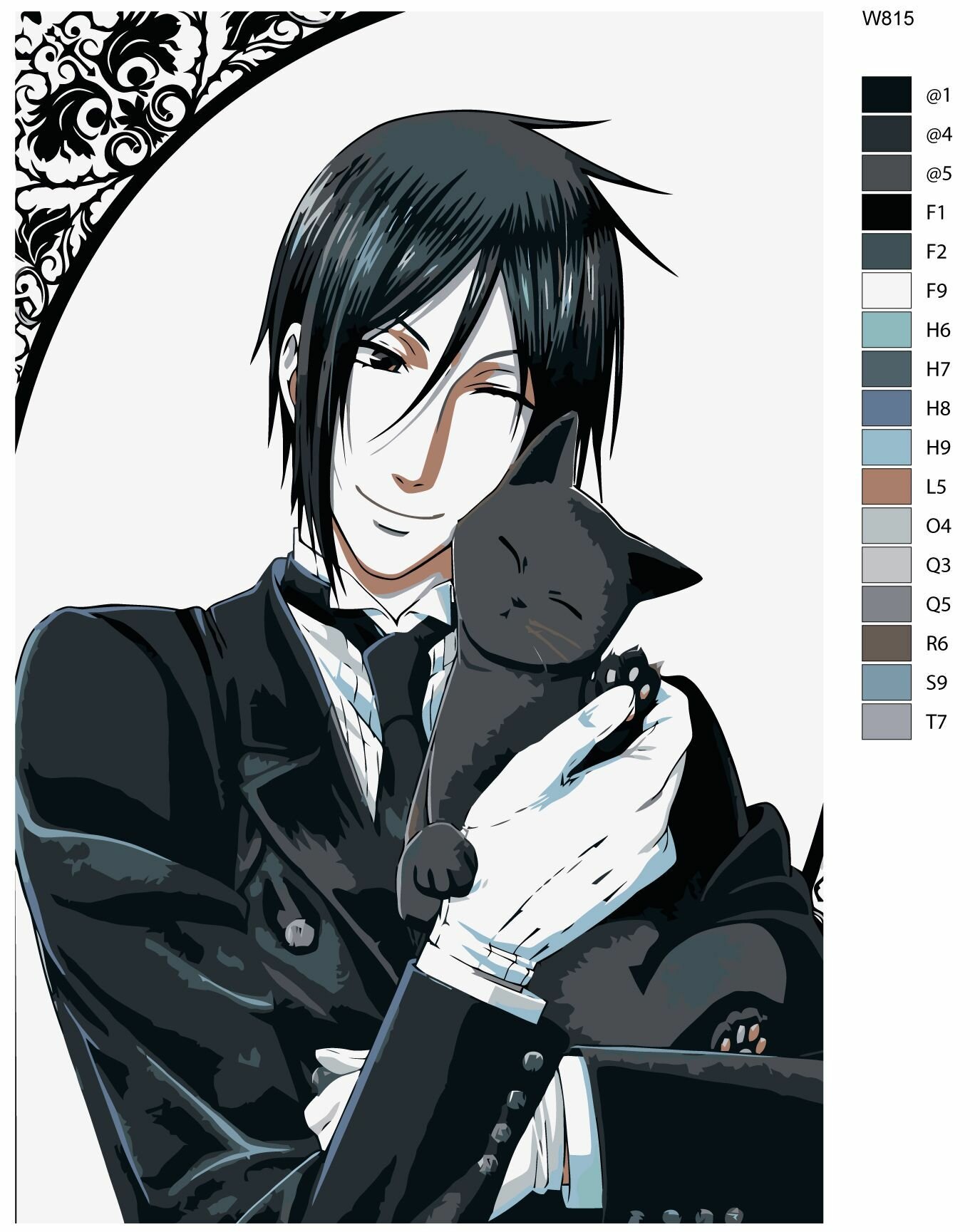 Картина по номерам W-816 "Аниме темный дворецкий. Сиэль Фантомхайв и Себастьян Михаэлис" 60х90