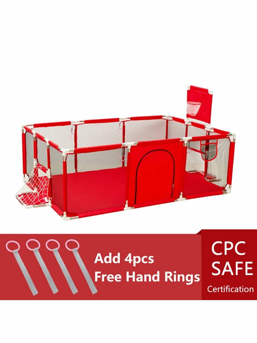 Детский манеж, красный, с баскетбольным кольцом и футбольной сеткой