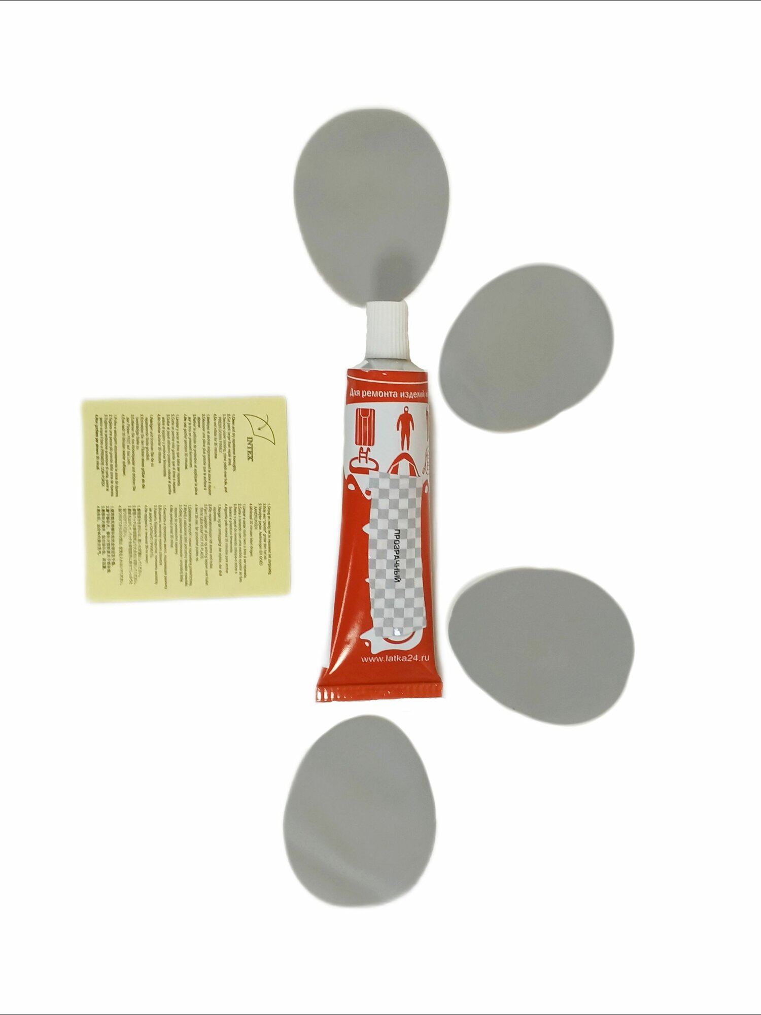 Набор для ремонта надувных матрасов Белый овал 5х6см, 4 латки и клей