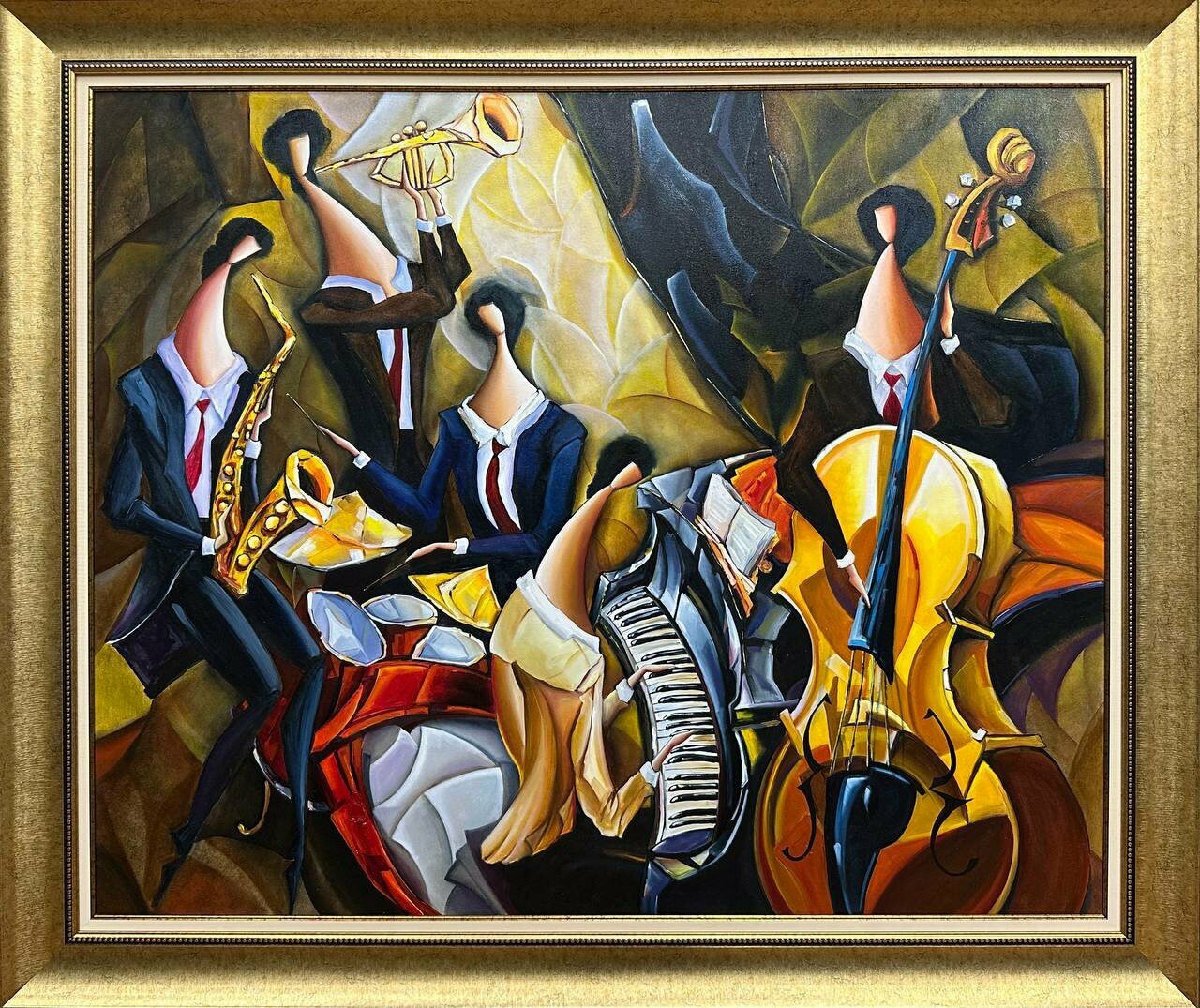 Картина маслом на холсте, современная картина, кубизм "Музыканты"