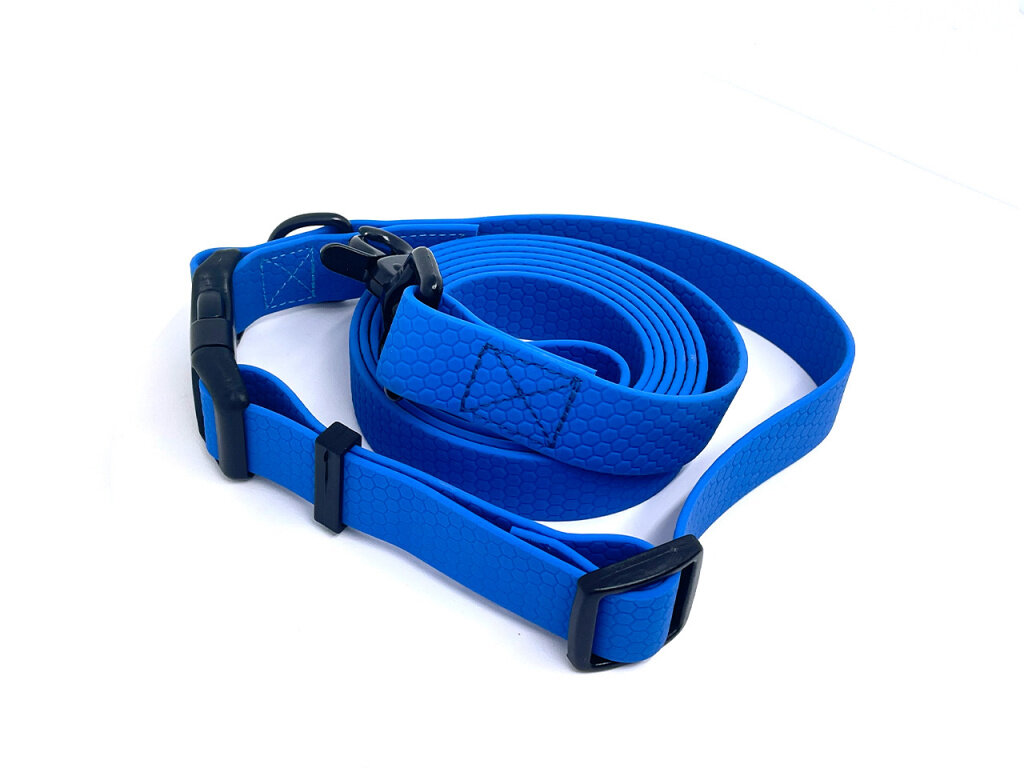 Комплект из биотана гриппи шир.25 мм синий поводок+ ошейник на замке фастекс M (35-50см)/2м