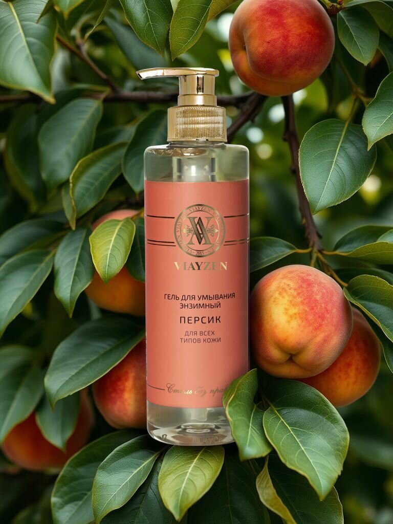 Энзимный гель скраб для умывания для всех типов кожи маслом персика, абрикосовой косточкой, волокнами бамбука и экстрактом шалфея VIAYZEN, некомедогенный, гипоаллергенный, 200 мл
