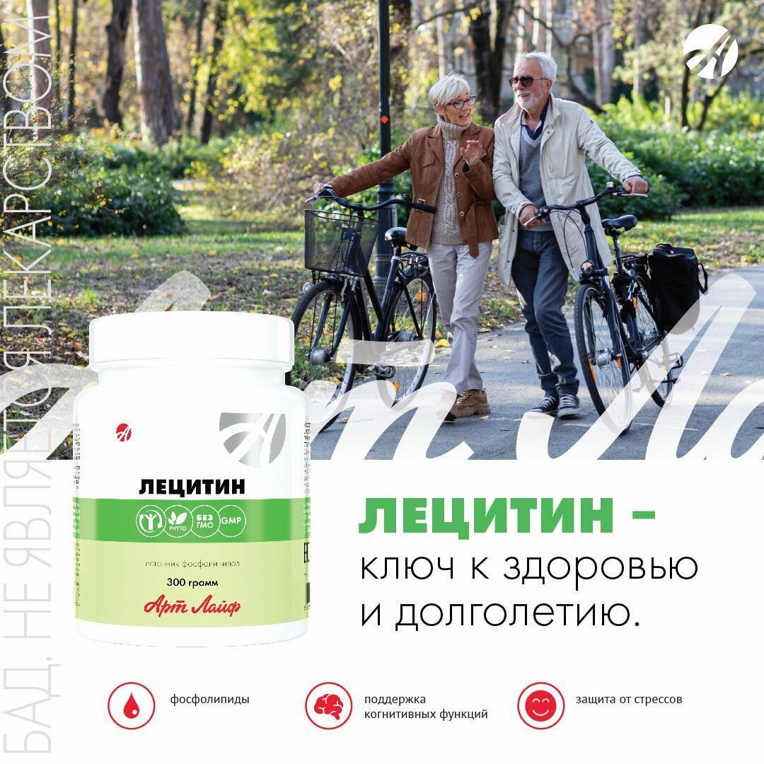 Лецитин Арт Лайф, фосфолипидная фракция сои, стабилизация клеточных мембран, 300 г