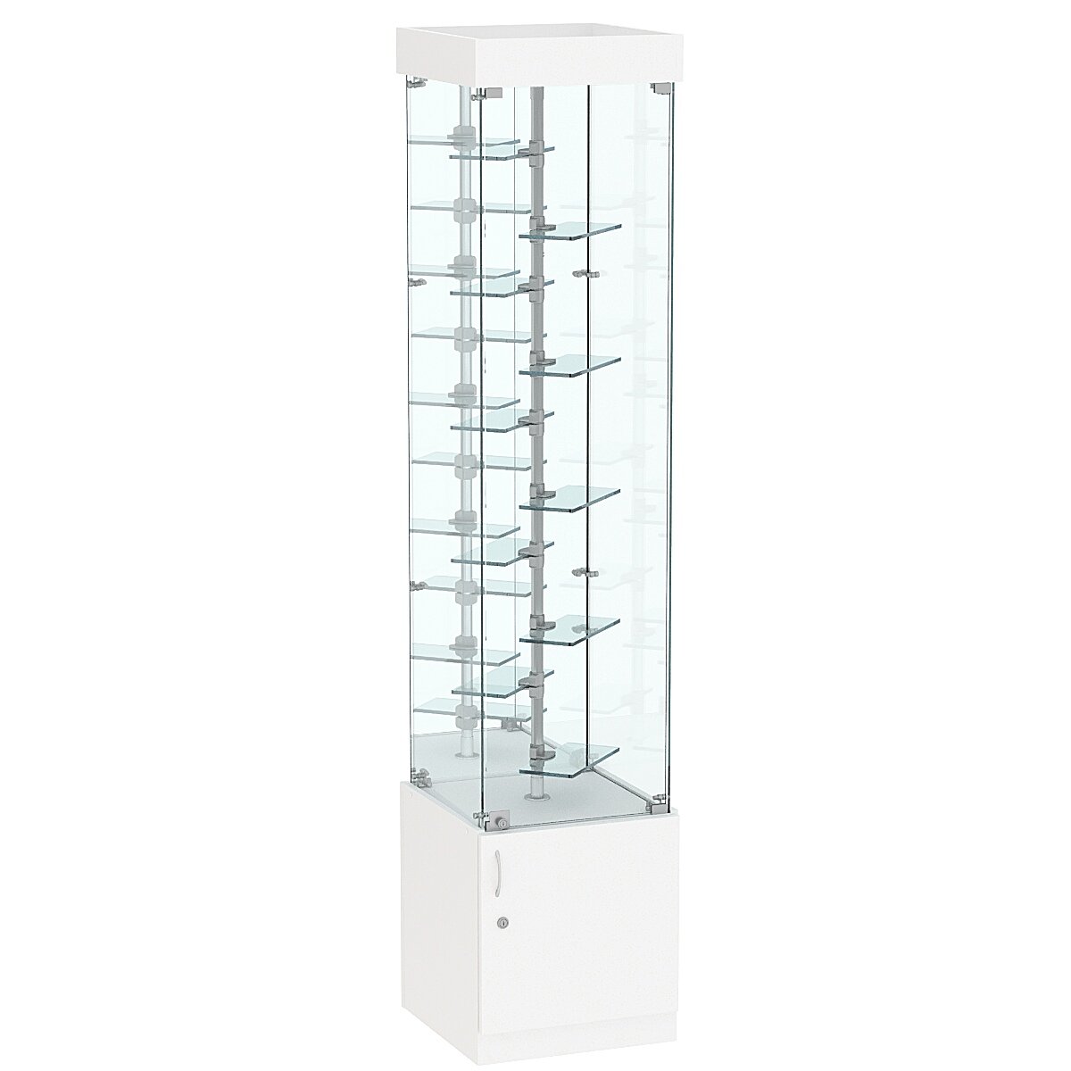Стеклянная торговая витрина небольшая с маленькими зеркальными полками Квант №4-1, Белый