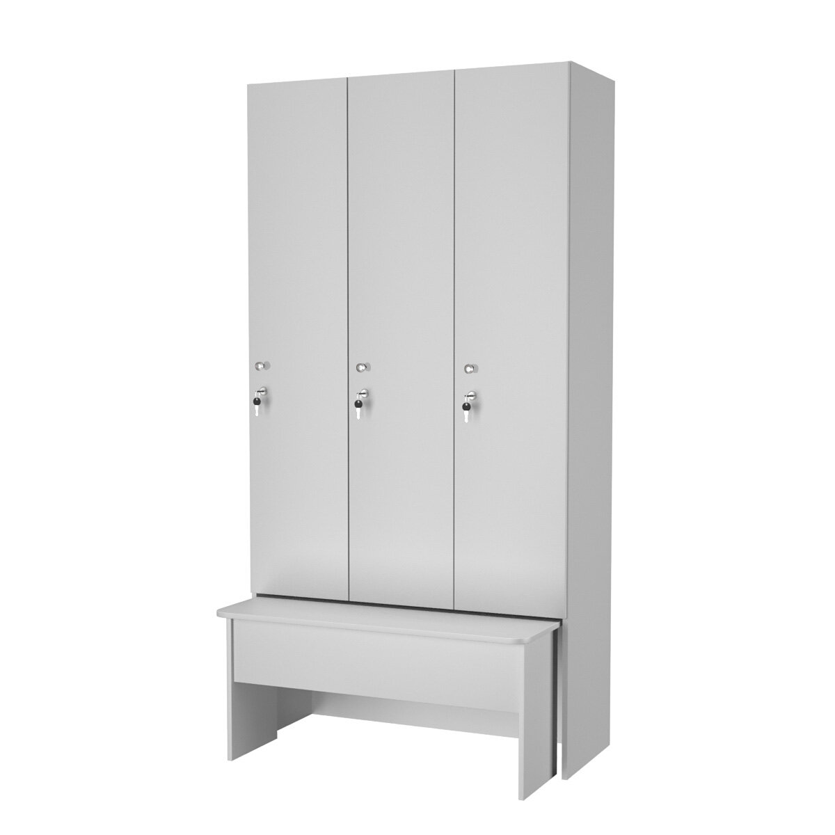 Шкаф для раздевалок с задвижной скамейкой комбо-соло №3-2, Серый