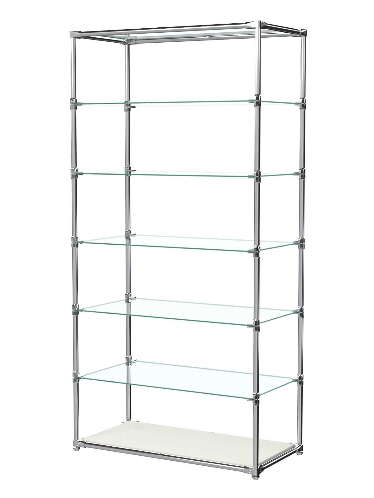 Пристенный торговый стеллаж лайт с глубокими прозрачными полками №4, Белый