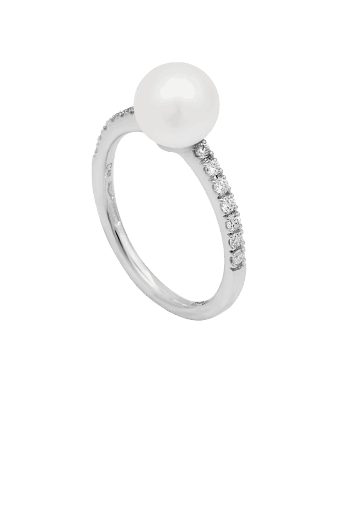 Кольцо, белое золото, 750 проба, бриллиант, жемчуг