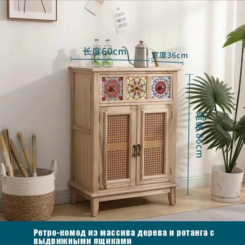 Окрашенный комод из массива дерева в американском стиле, вместительный шкаф для хранения вещей, восьмиугольный ротанг