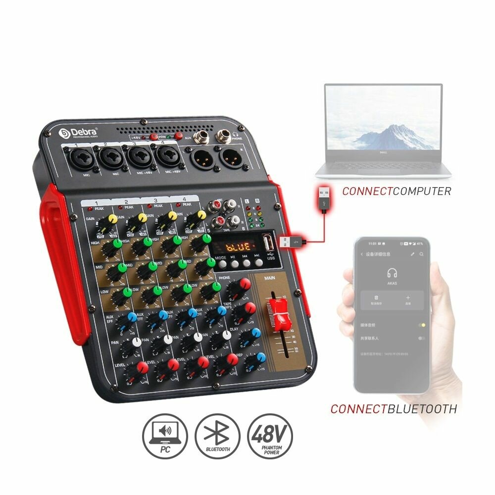 6-канальный Аудиомикшер DM4 DJ-консоль С Фантомом 48 В