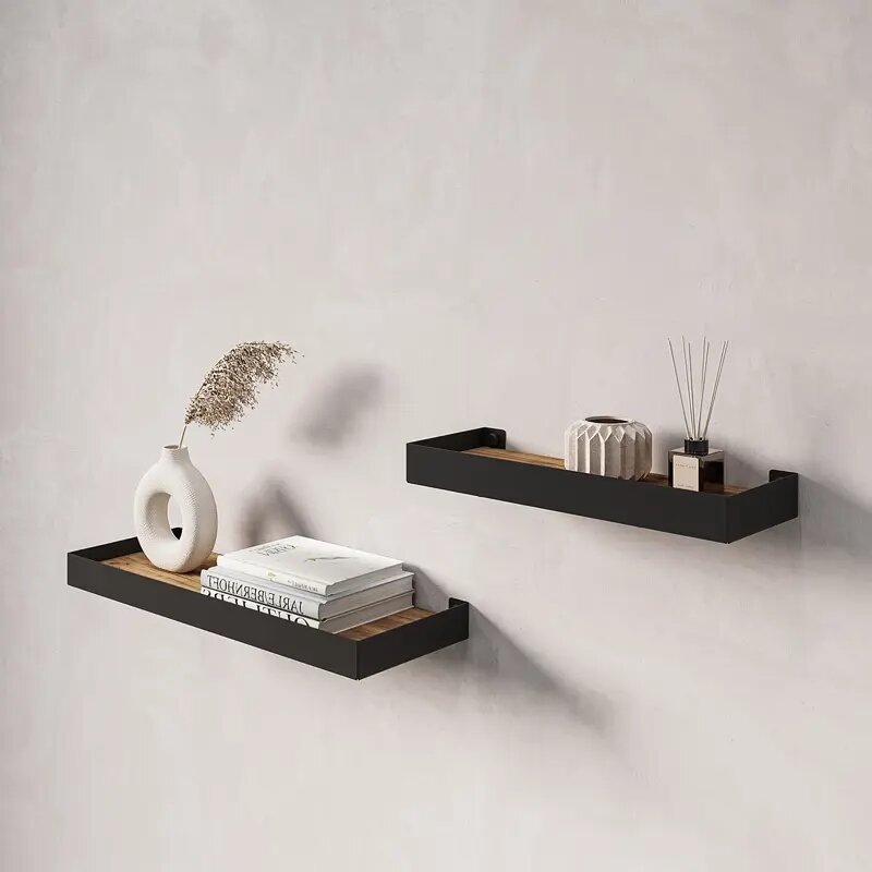 Комплект настенных полок 32x11x3.5/40x15x3.5 см со скрытым креплением металл цвет черный 2 шт.