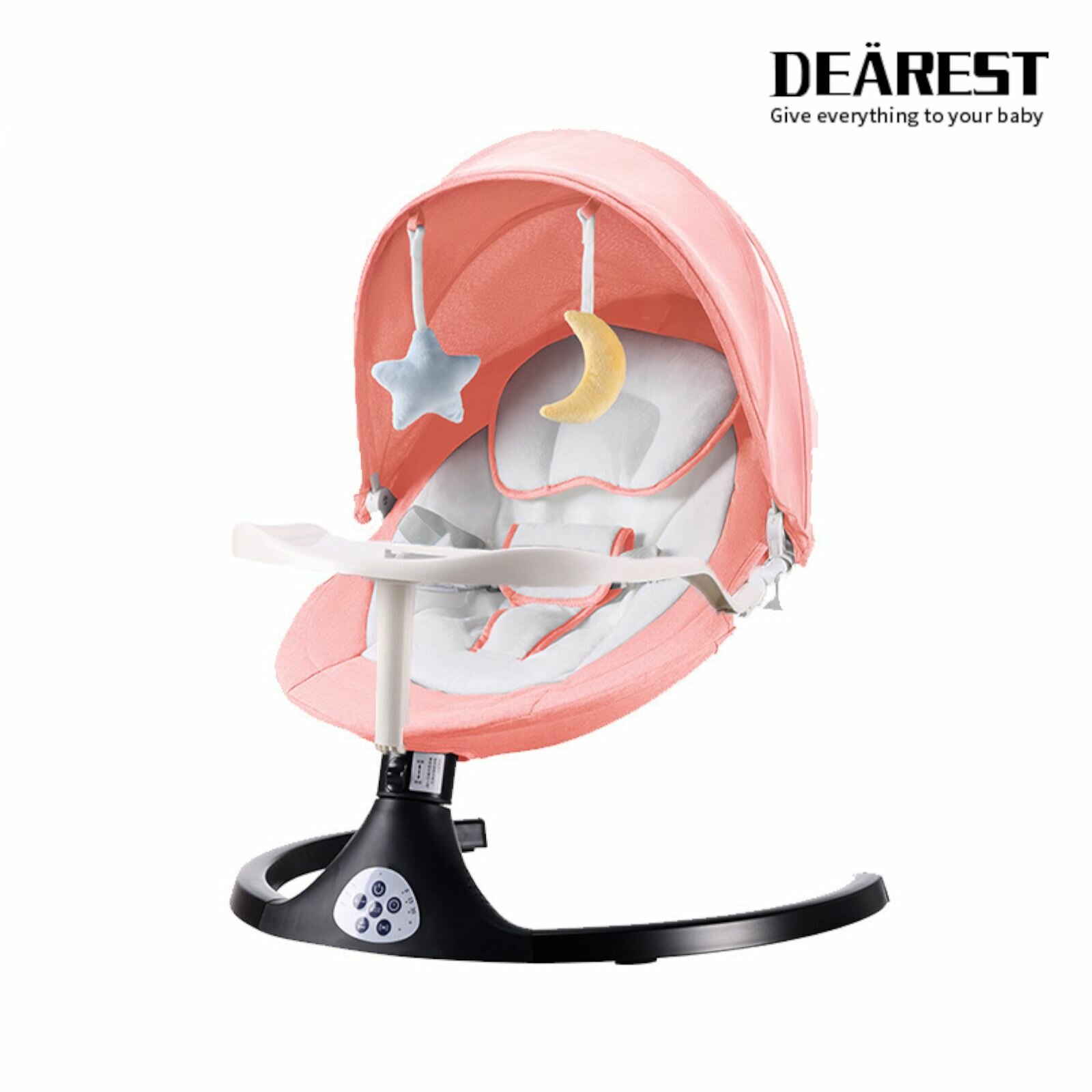 Электрокачели для новорожденных Dearest с ДУ и bluetooth до 12 кг, 3-ступенчатая регулировка спинки розовый