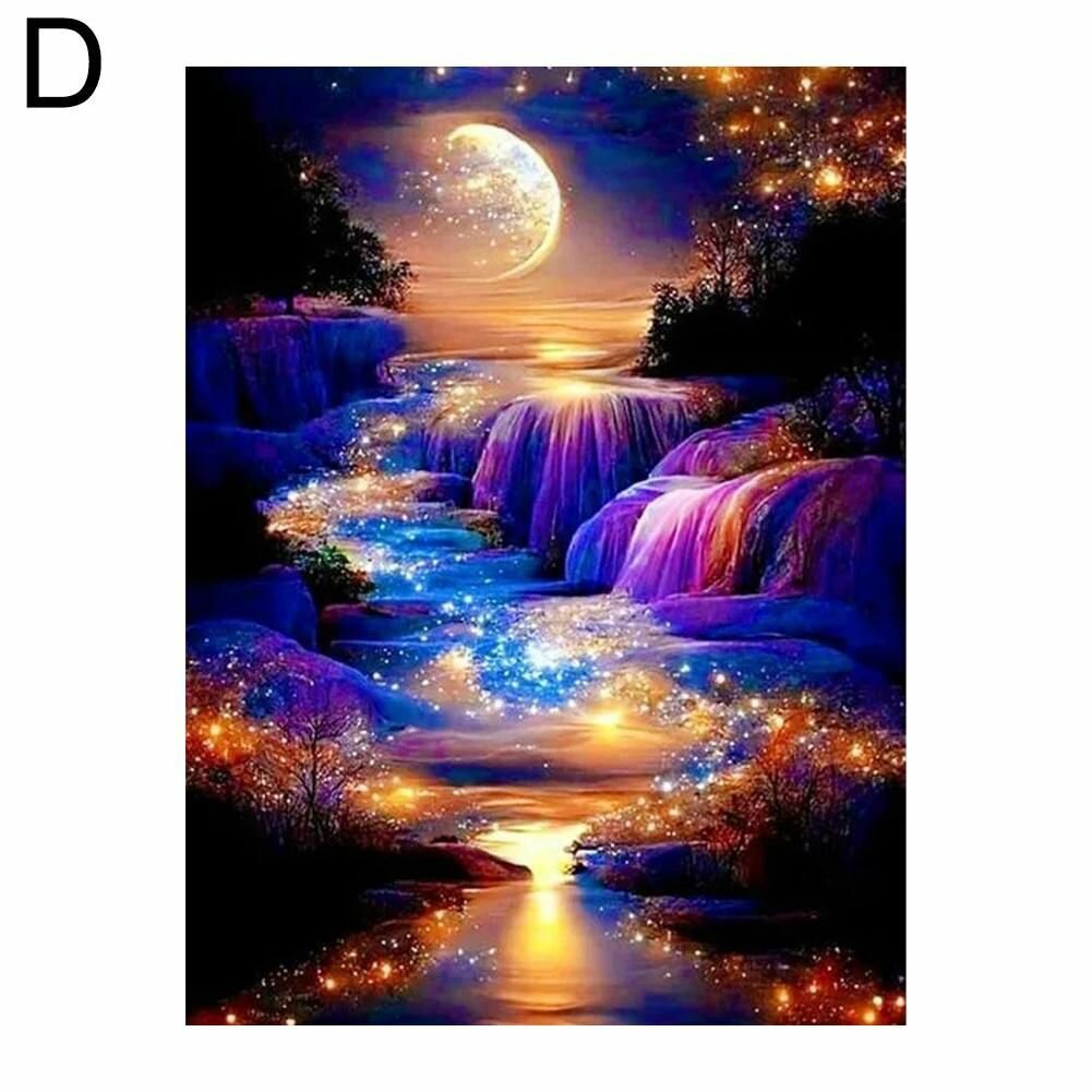 Алмазная мозаика большая картина "Пляжный лунный свет" 30х40 см со светящимся в темноте стразами и 5Д элементами