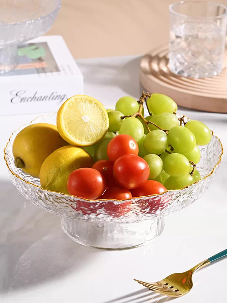 Конфетница на ножке, Фруктовница, прозрачное стекло, 20х8 см, "Gold Glass" белая с золотом на подарок на стол