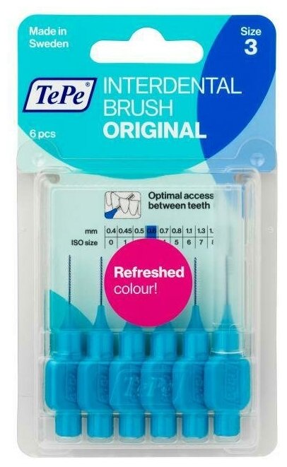 Межзубные ершики TePe Original Size 3 (0.6 мм), голубой, 6 шт.