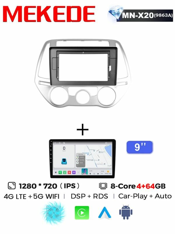 Магнитола 9" Mekede MN X20 Pro 4/64 Gb Hyundai i20 2 2012-2014 carplay