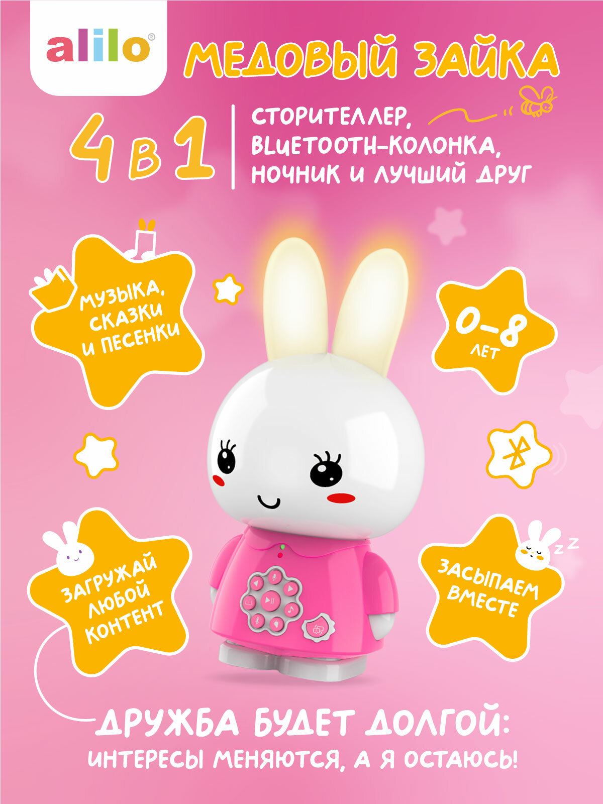 Музыкальная обучающая игрушка Медовый зайка™ alilo G6+ с функцией Bluetooth колонки(Только на китайском и английском языках)
