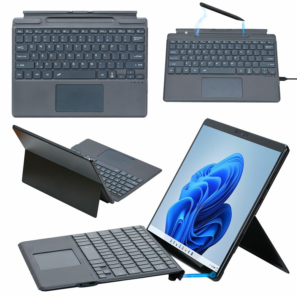 Магнитная беспроводная клавиатура с подсветкой и сенсорной панелью для Microsoft Surface Pro 8, 9, X, 10, 11