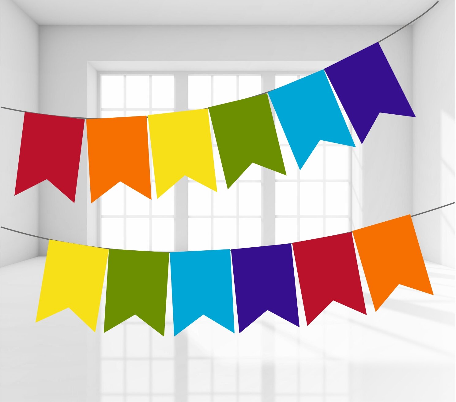 Гирлянда-флажки Радуга разноцветная, 2,5 м. для украшения помещения и улицы