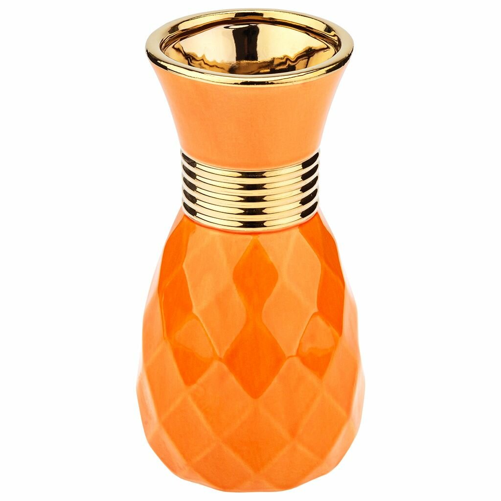 Ваза КНР керамическая "Лира" 0,9 л, д 11 см, h 21 см, тонкокаменная керамика, длина горла - 9 см, глянцевая глазурь, цвет - оранжевый, с золотом (8206C)