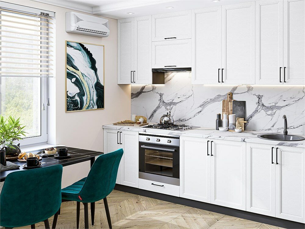 VVT Кухонный гарнитур модульный Сканди-03, каркас ЛДСП Graphite, фасад МДФ White Silkwood, 2340*2600*600 White Silkwood