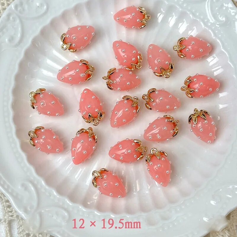 Смоляной клубничный кулон из бисера Розовый, One pendant