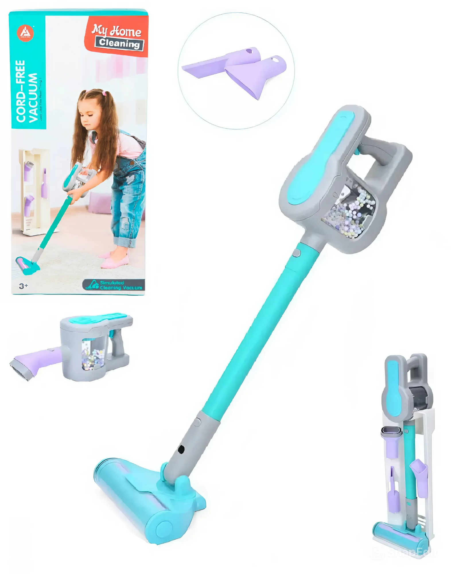 Игрушка детский вертикальный пылесос 60 х 17.5 см на батарейках со звуком для девочки