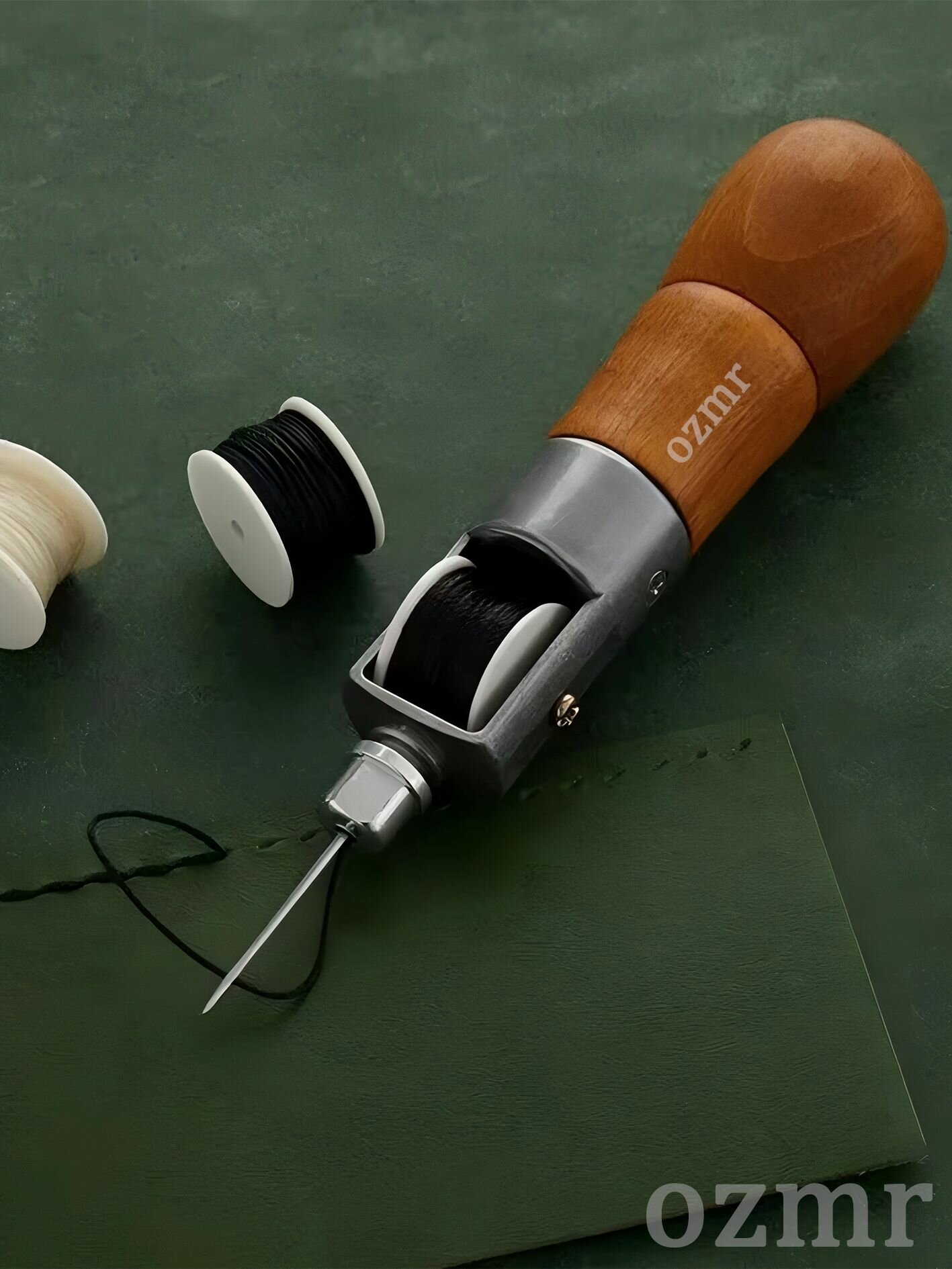 Машинка для шитья по коже, нить вощеная черный цвет, 2 иглы в комплекте